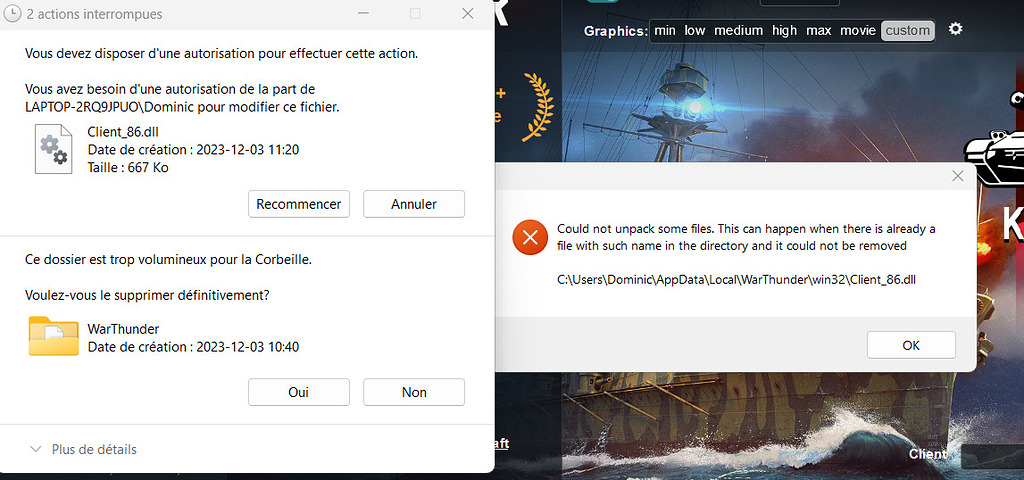 I need help for my WT launcher, the game can't update bc of a file ...