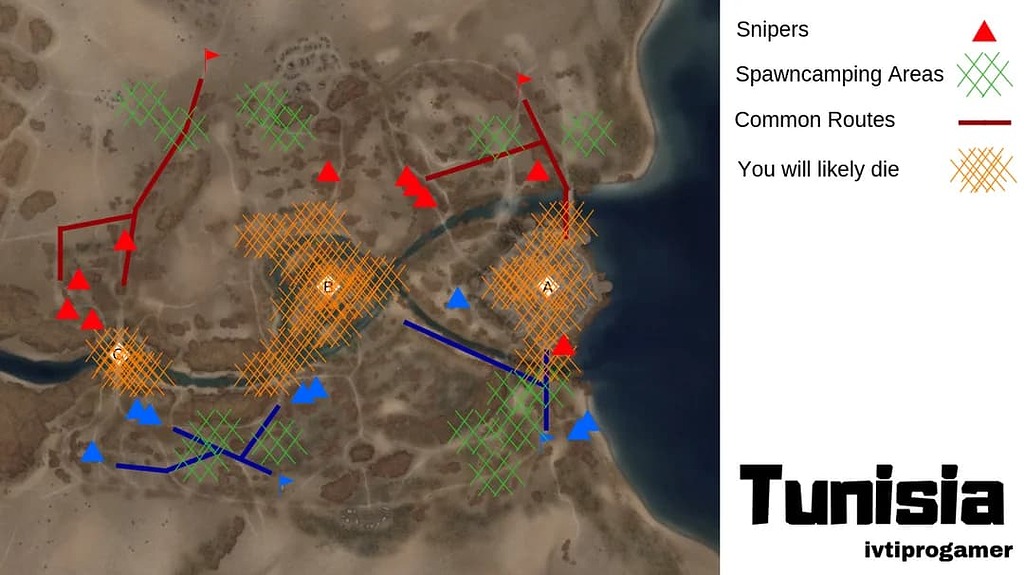 Having a modified map with common attack spots and points of interest ...