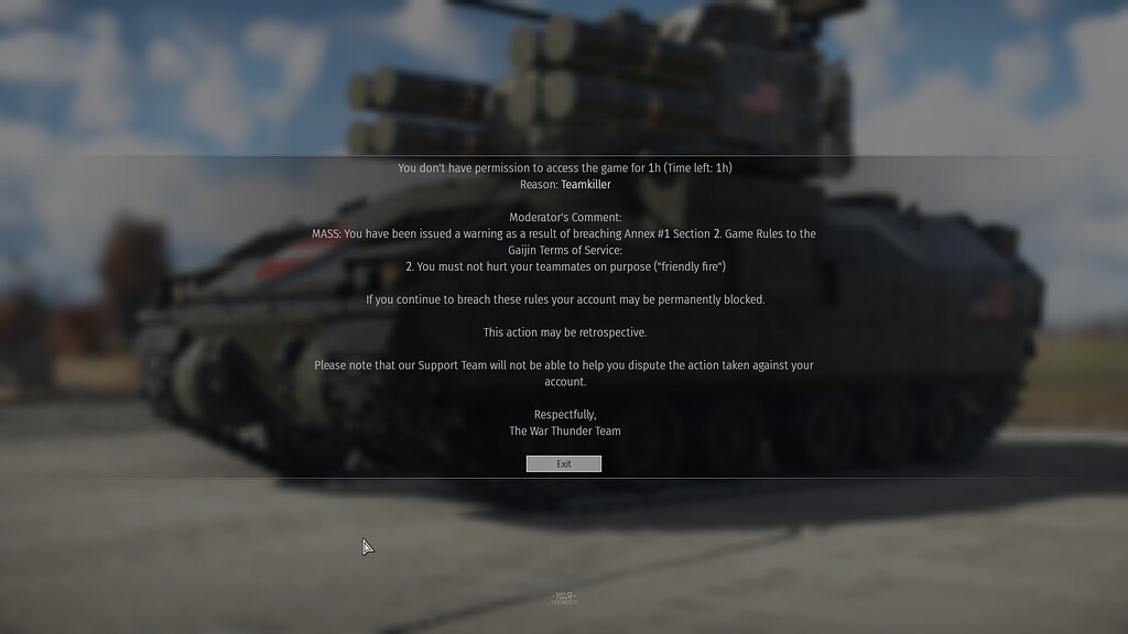 Ban for teamkilling - Gameplay Problems & Advice - War Thunder ...